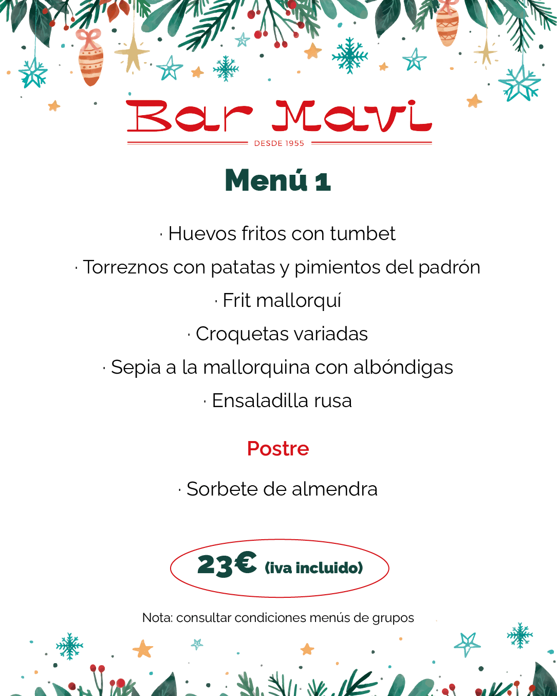 MENÚ 1 MAVIDAD GRUPOS 2021 – Bar Mavi