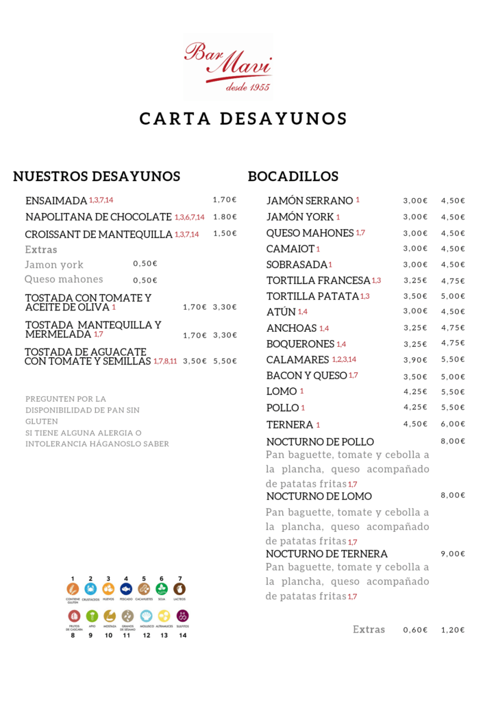 Bar Mavi – Menú | variats | pa amb oli | a ca vostra